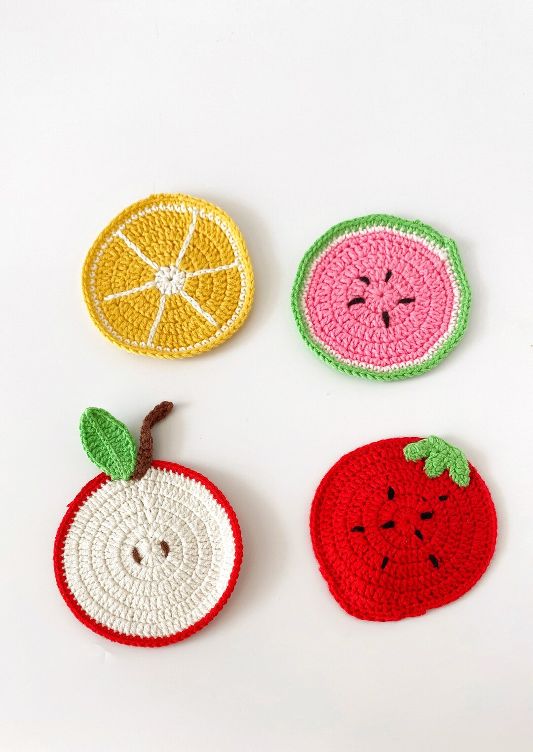 Set of Crochet Fruit Coasters,handmade Cotton Tablemats,colourful Drink ...