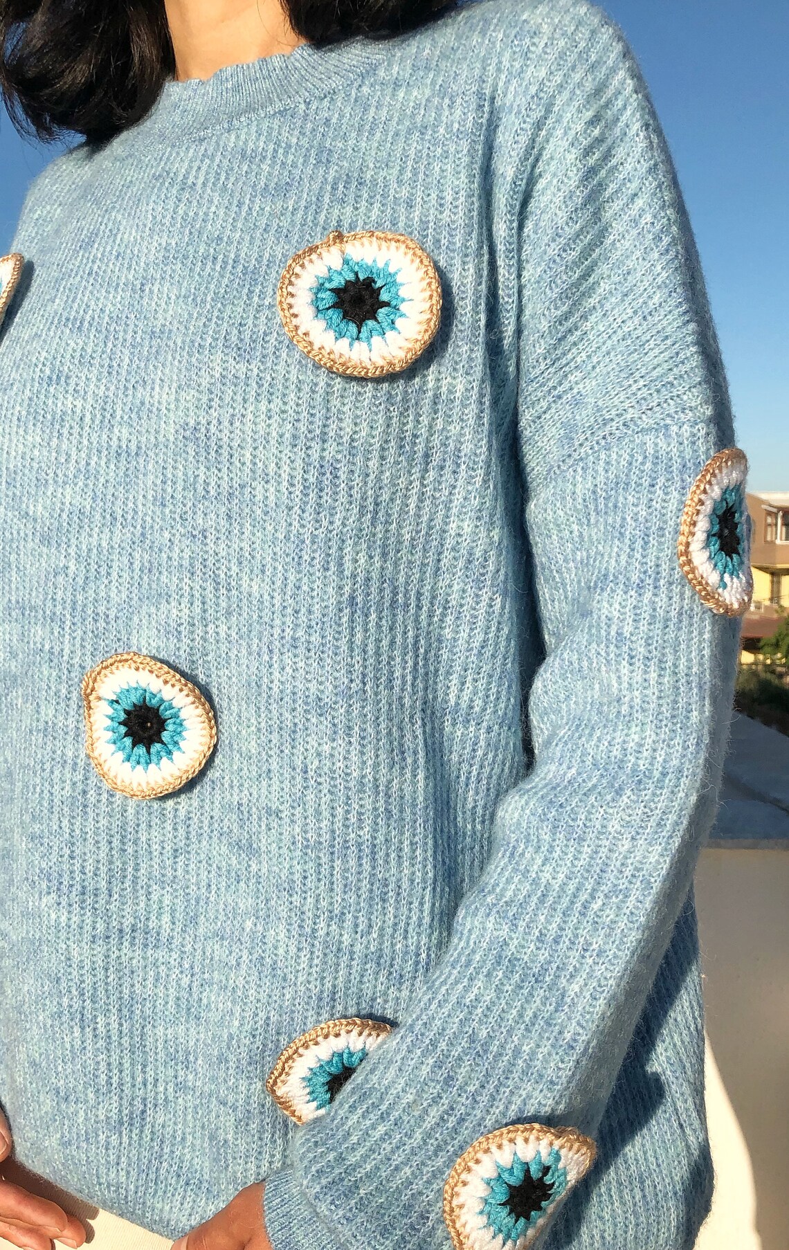 Unique Evil Eye Jumper,crochet Evil Eye Knit Women Sweater, Handmade ...
