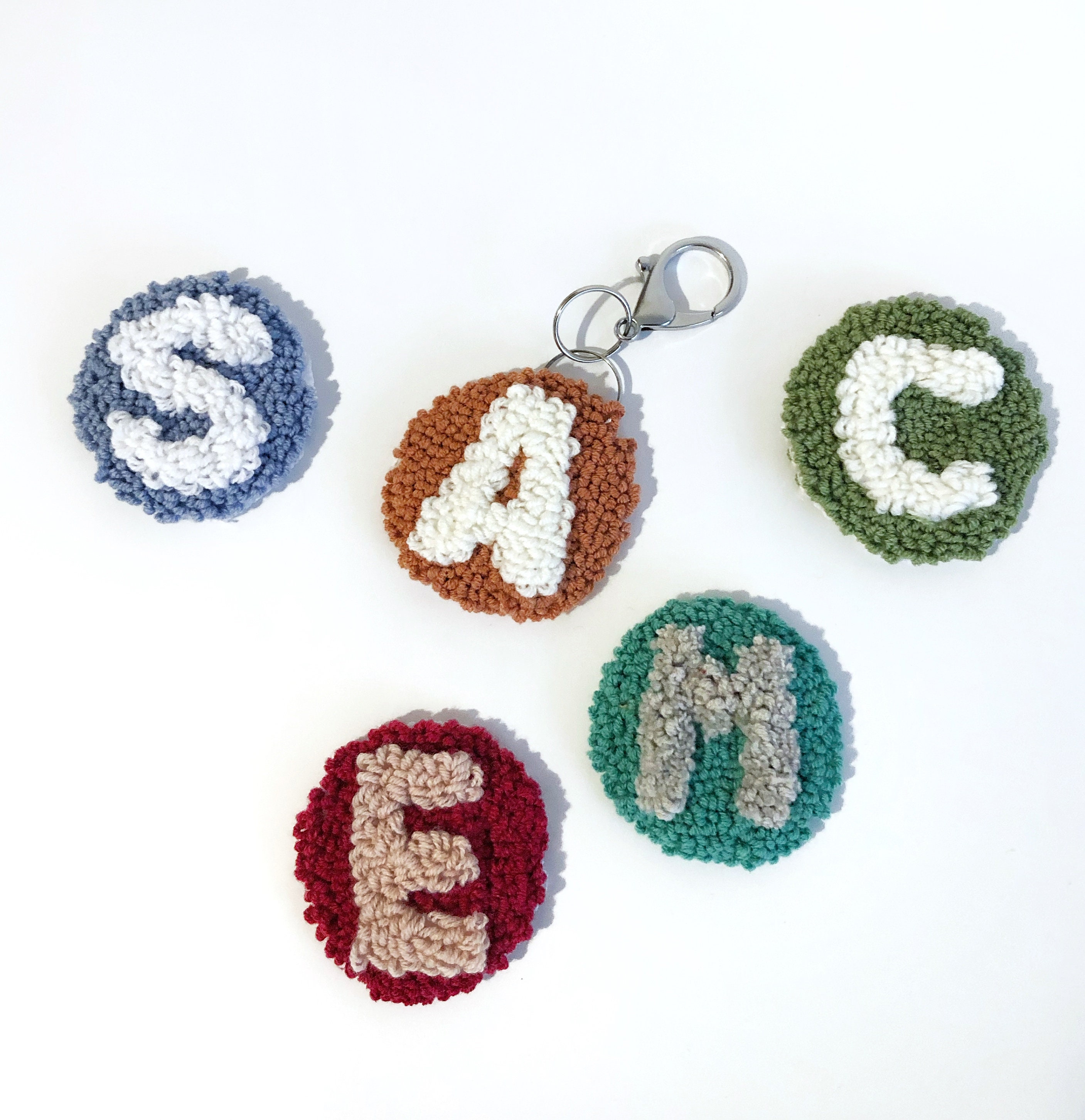 Hand Tufted Punch Needle Initial Keychain Multicolor | Etsy