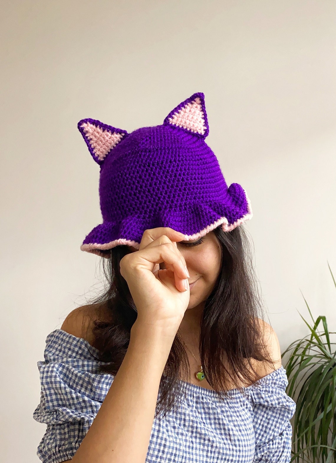 Cute Crochet Cat Bucket Hat,handmade Crochet Kitten Hat,summer Knit ...