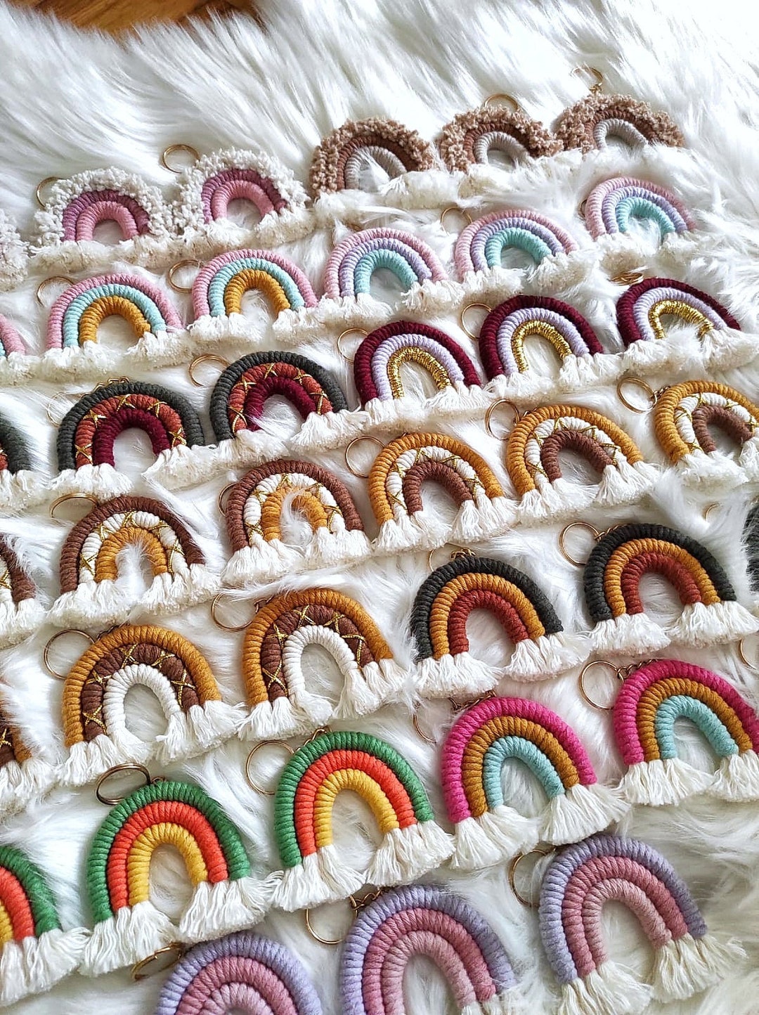 Rainbow Macrame Keychain, Boho Rainbow Lanyard, Yarn Rainbow,organic ...