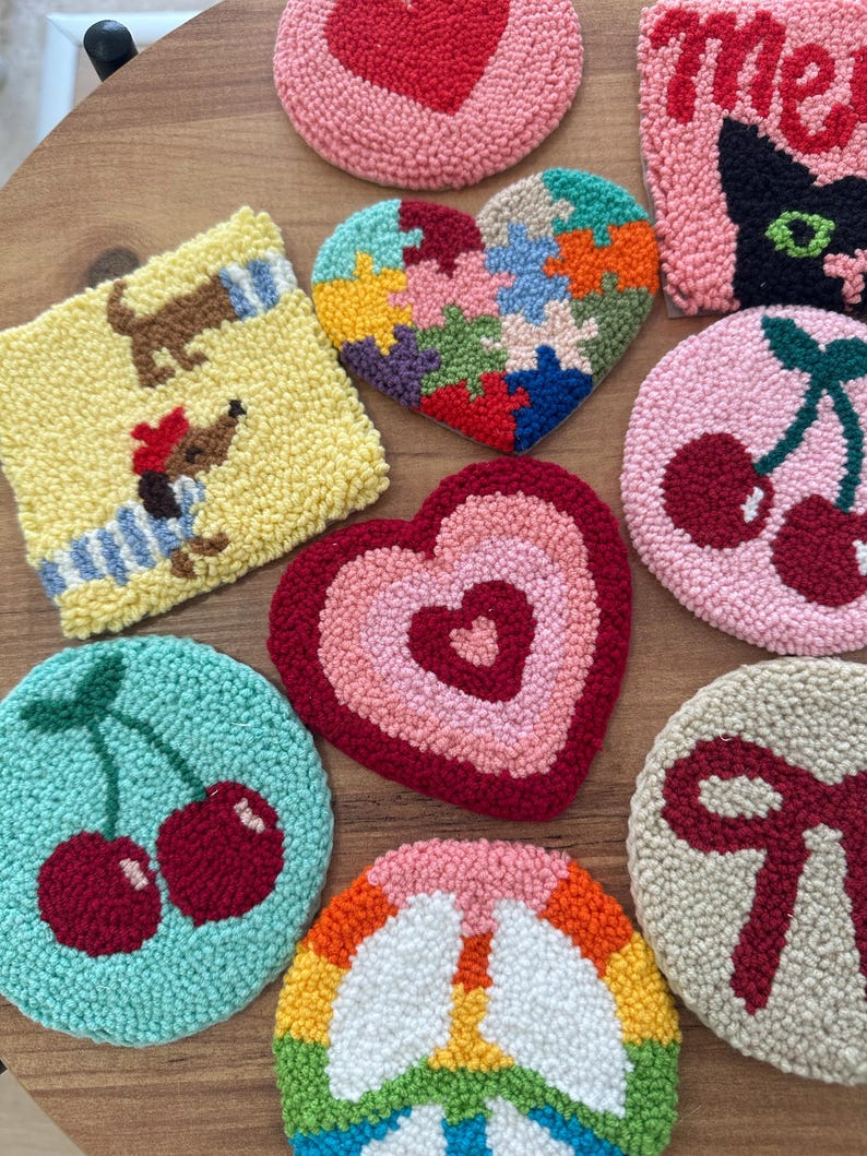 Tufted Desk Coasters Handmade Punch Needle Drink Rugs, Cute Dorm Room ...