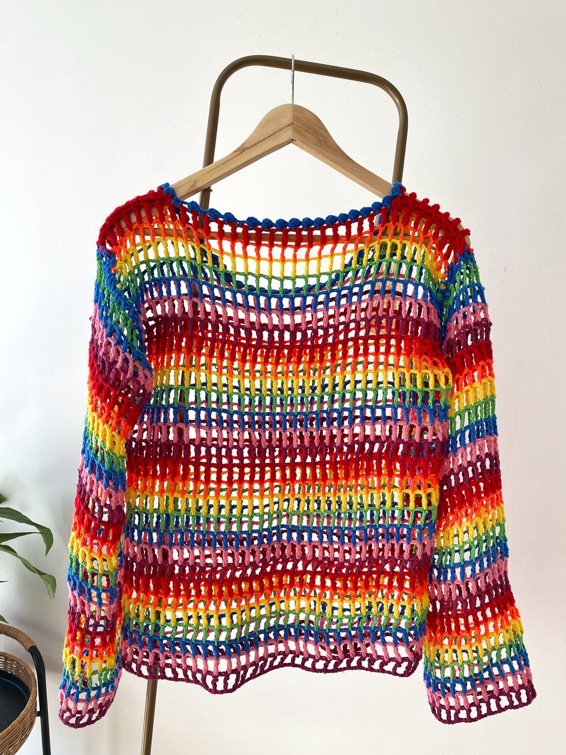 Handmade Crochet Rainbow Net Blouse,mesh Cotton Top,bohemian Long ...