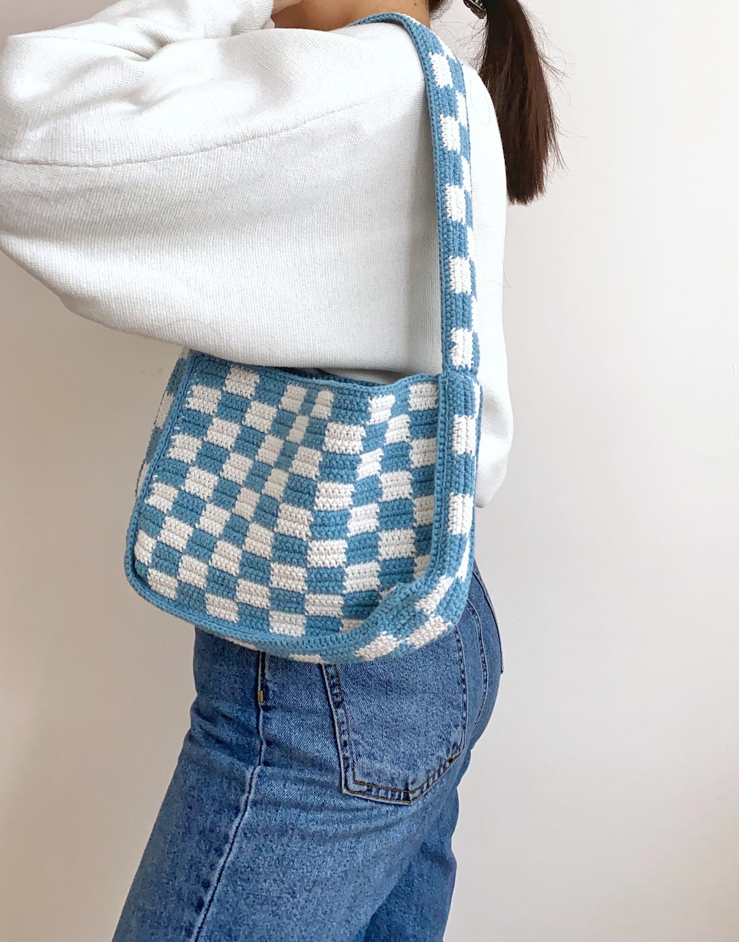 Handmade Checkerboard Crochet Bag,crochet Purse,crochet Y2k Shoulder ...