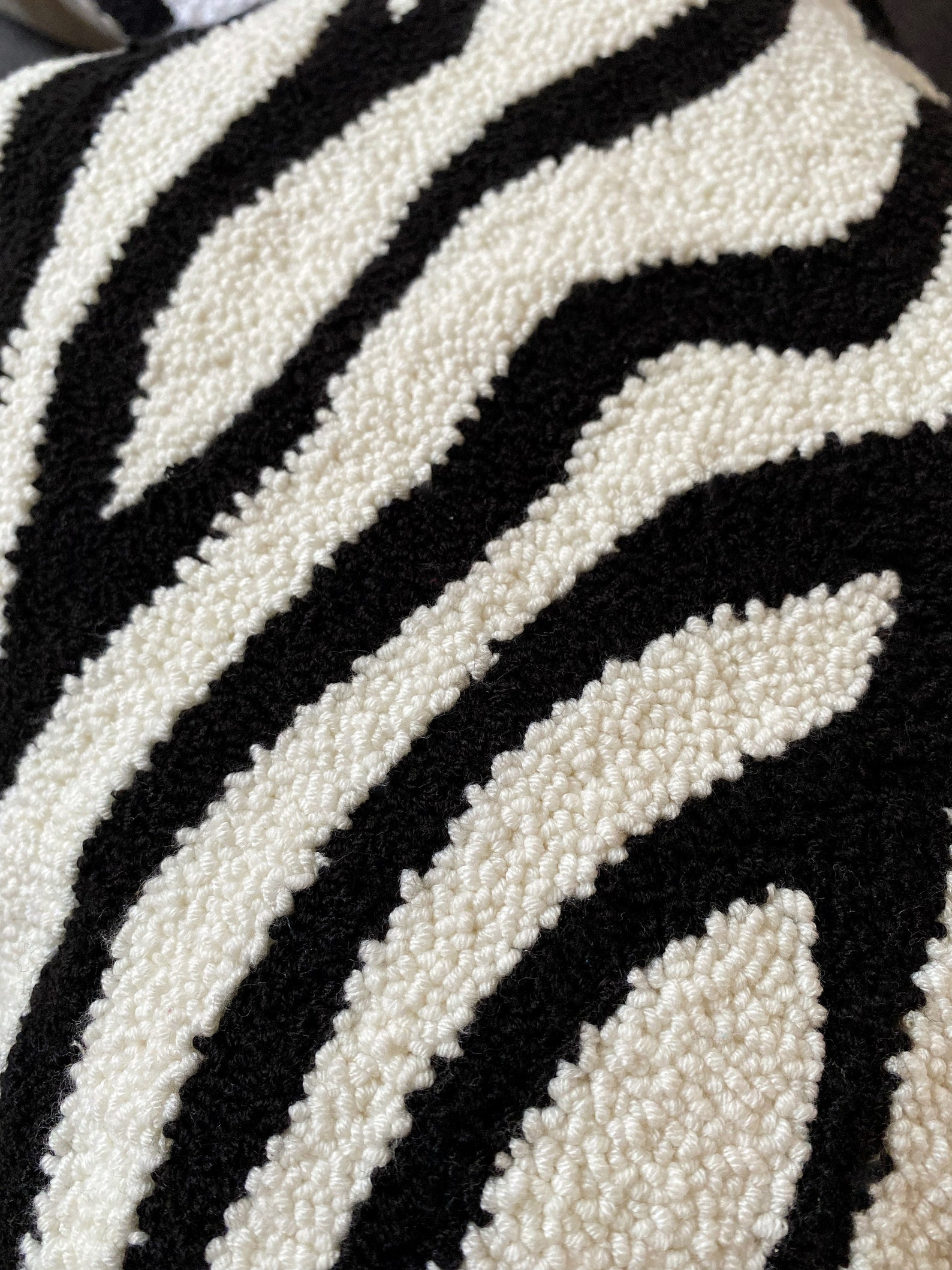 Hand Tufted Zebra Print Punch Needle Pillow Coversblack and | Etsy