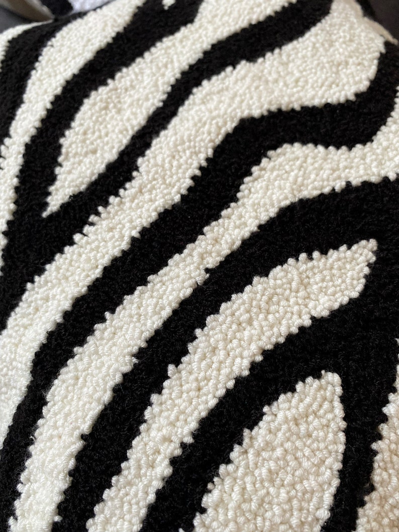 Hand Tufted Zebra Print Punch Needle Pillow Coversblack and | Etsy