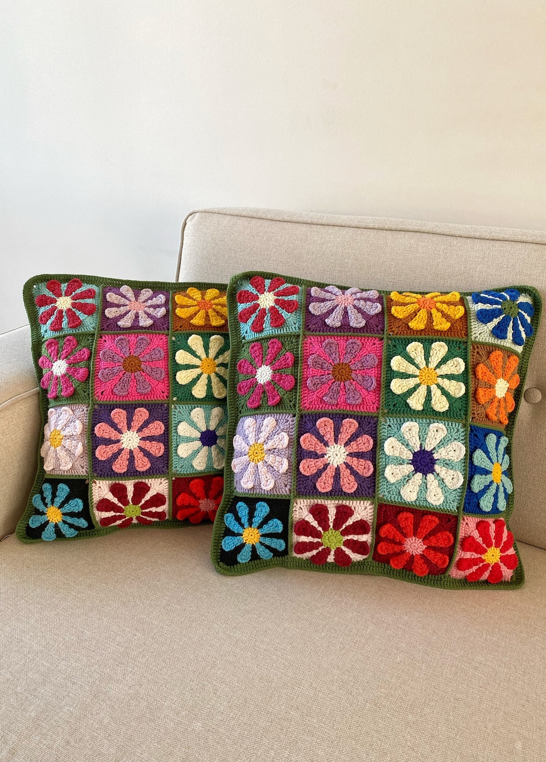Flower Patchwork Throw Pillowcase,unique Crochet Cushion Cover, Fun ...