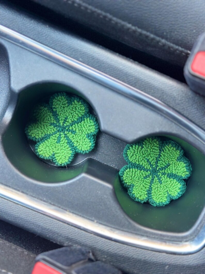 Lucky Clover Punch Needle Car Coasters,green Car Accessories,cold Drink ...