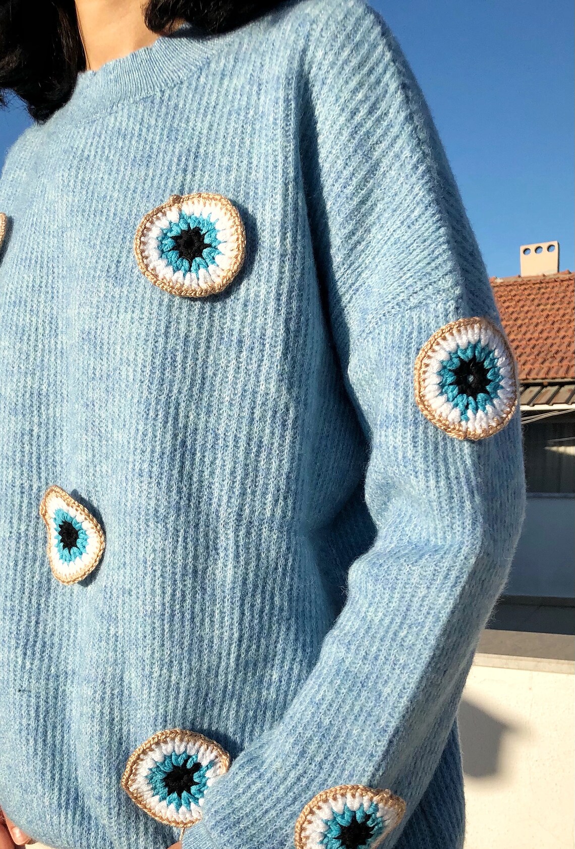 Unique Evil Eye Jumper,crochet Evil Eye Knit Women Sweater, Handmade ...