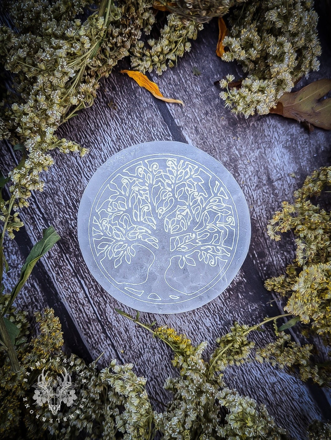 Tree of Life Selenite Plate Crystal Home Decor for Offerings, Cleansing ...