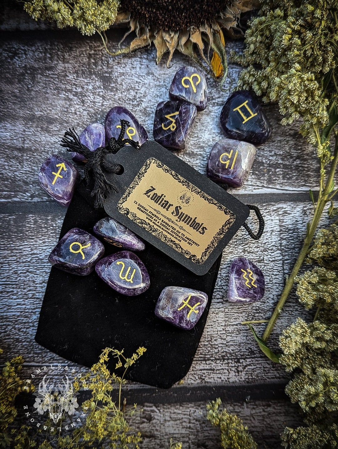 Zodiac Symbols Divination Set Amethyst Oracle Stones - Etsy UK