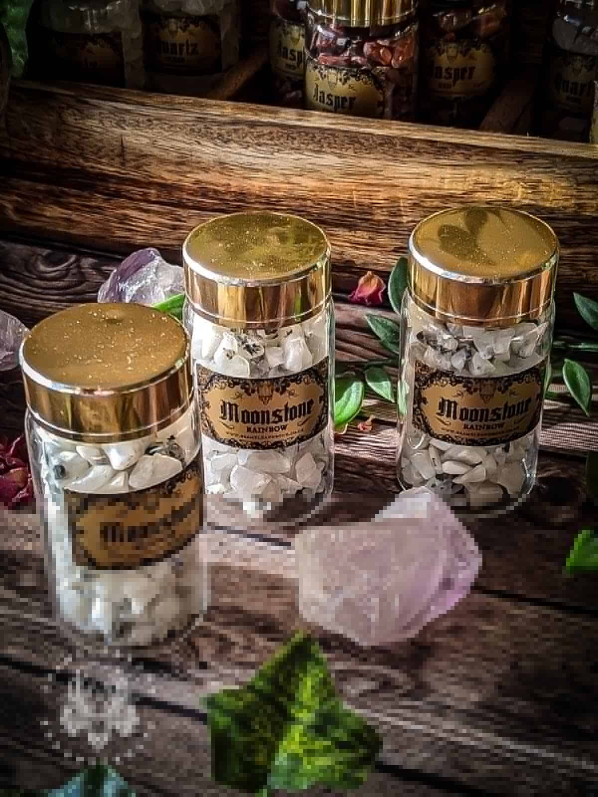 Rainbow Moonstone Crystal Chip Jars Lunar - Etsy