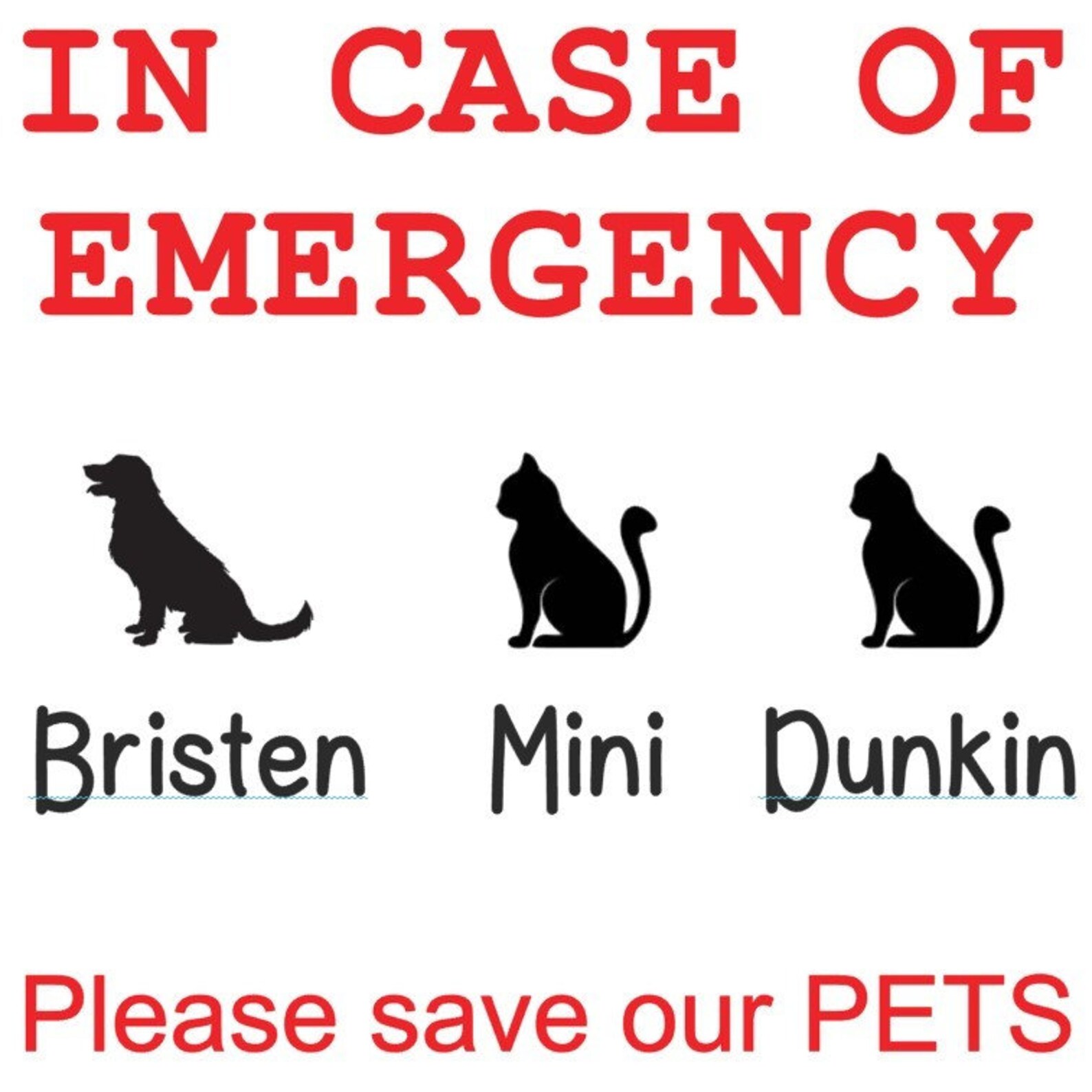 Emergency Pet Sticker Customized, in Case of Emergency Pet Decal, Pet ...