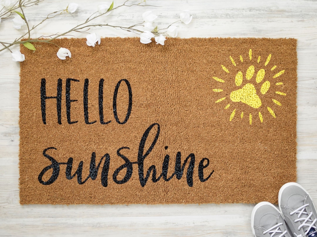 Hello Sunshine With Paw Print Sun Doormat - Etsy