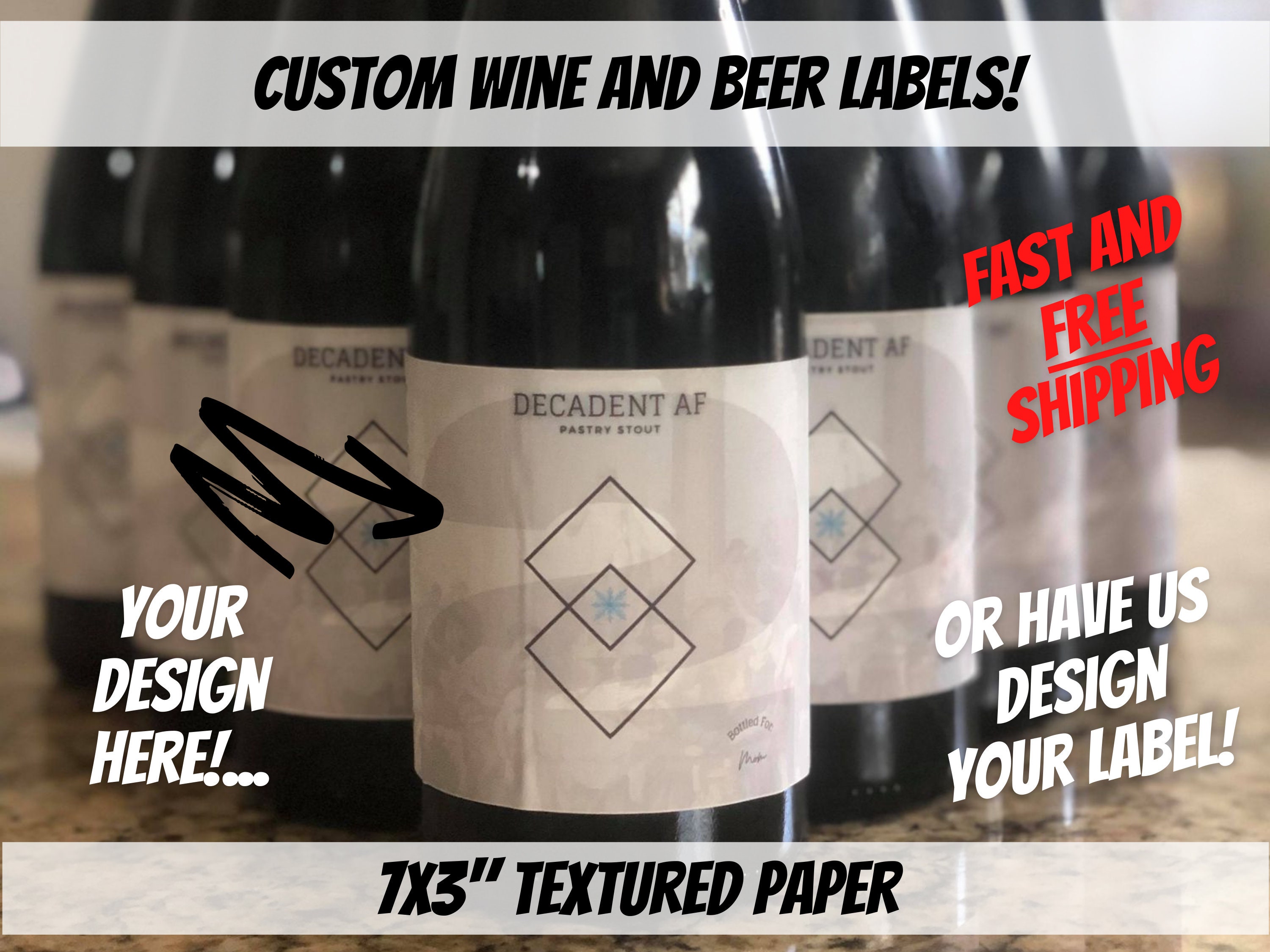 Homebrew Custom Wine Label, Textured 7x3 Stickers, Custom Beer Bottle ...