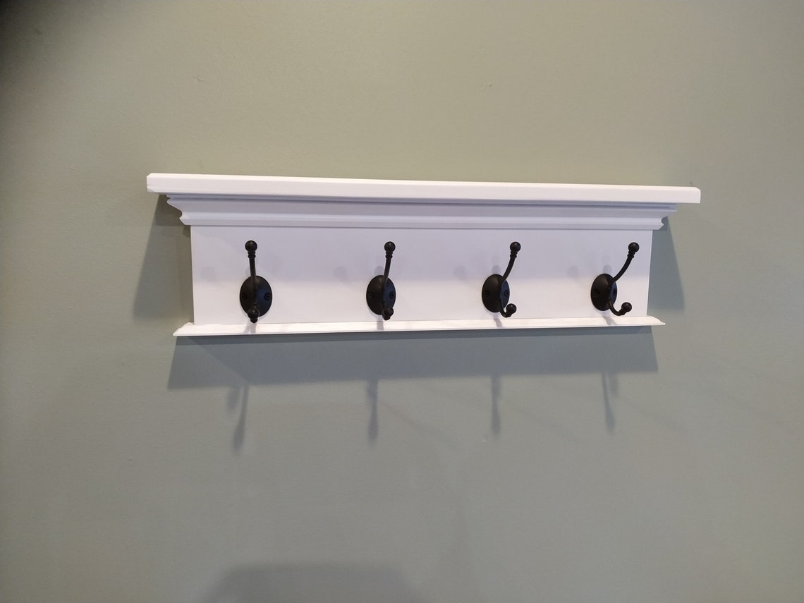 Handcrafted Painted Solid Wood Coat Rack With Shelf, Hooks, Towel Rack ...