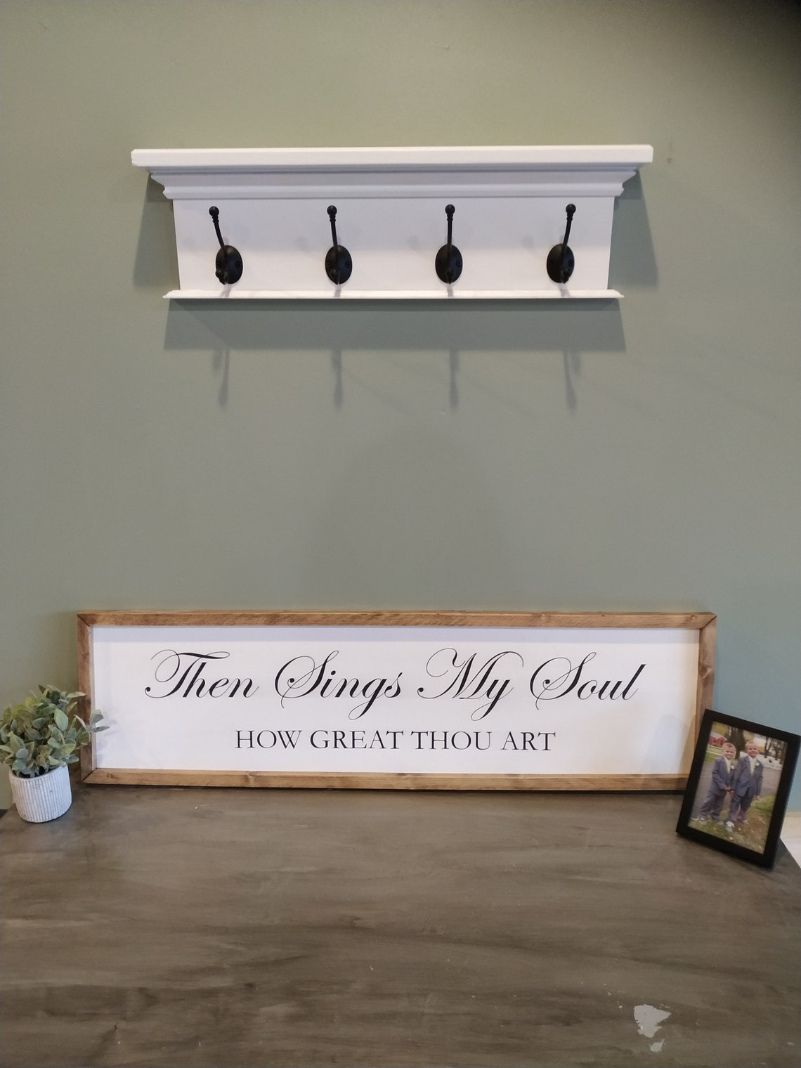 Handcrafted Painted Solid Wood Coat Rack With Shelf, Hooks, Towel Rack ...