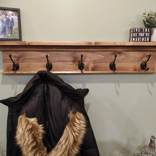 Wall Mounted Entryway Coat Rack With Ledge 5 Hook Colors 18 - Etsy