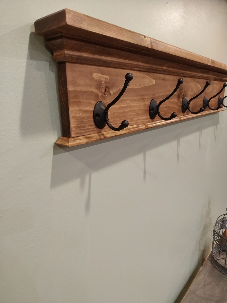 Handcrafted Stained Solid Wood Coat Rack With Shelf Hooks - Etsy