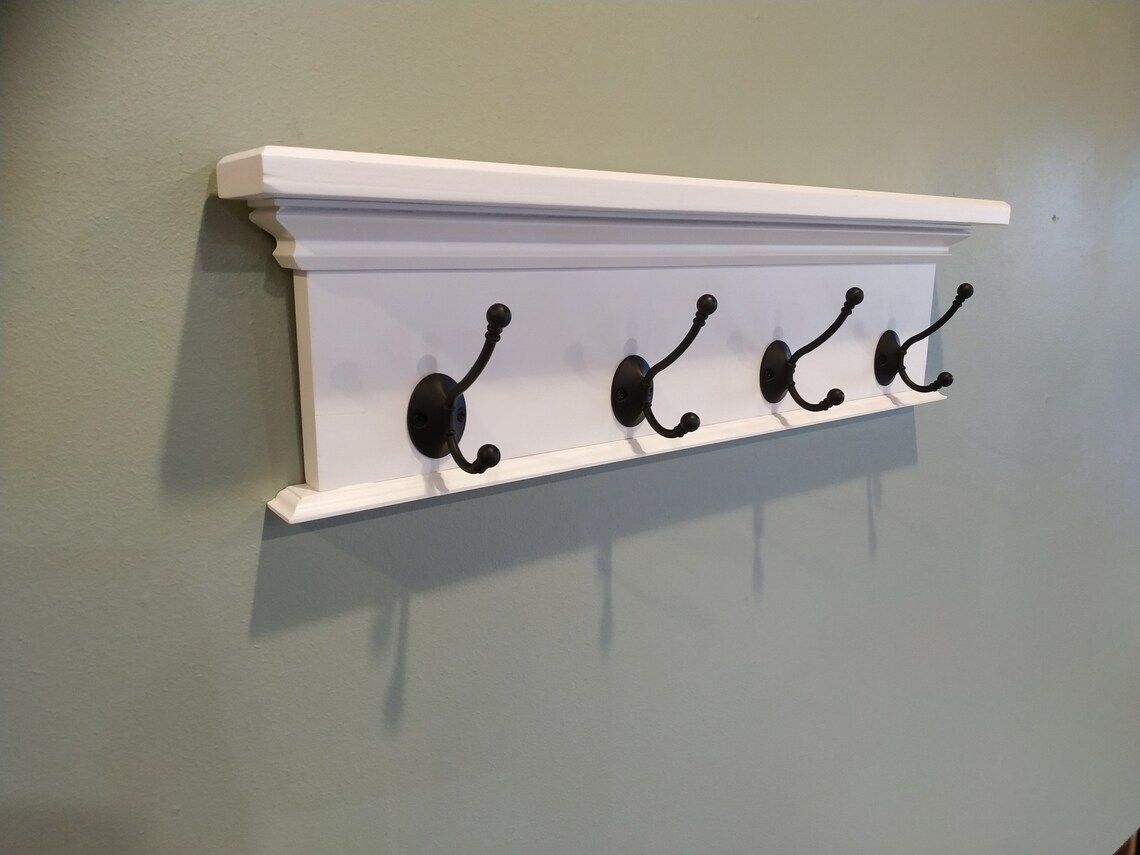 Handcrafted Painted Solid Wood Coat Rack With Shelf, Hooks, Towel Rack ...