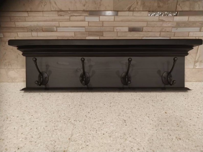 Handcrafted Painted Solid Wood Coat Rack With Shelf, Hooks, Towel Rack ...