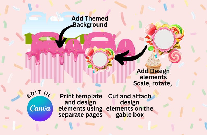 3D Candyland Theme Gable Box Template, Party Favor Box - Etsy