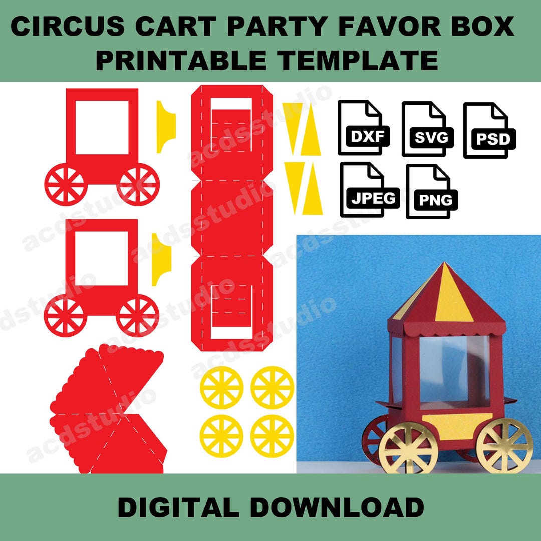 Circus Party Favor Box Template - Etsy