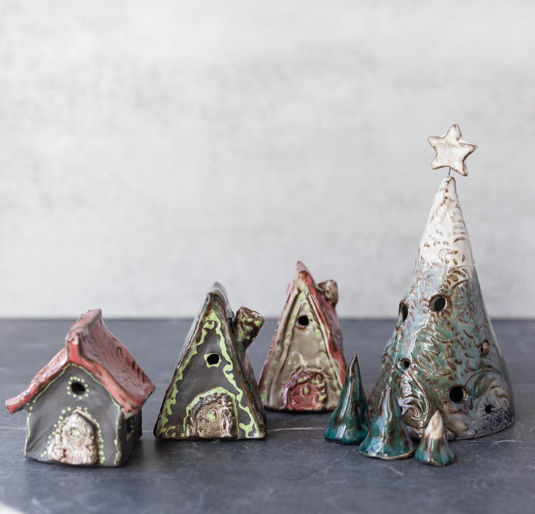 Alpine Pottery Cottages // Christmas Village Houses // Ceramic Holiday ...