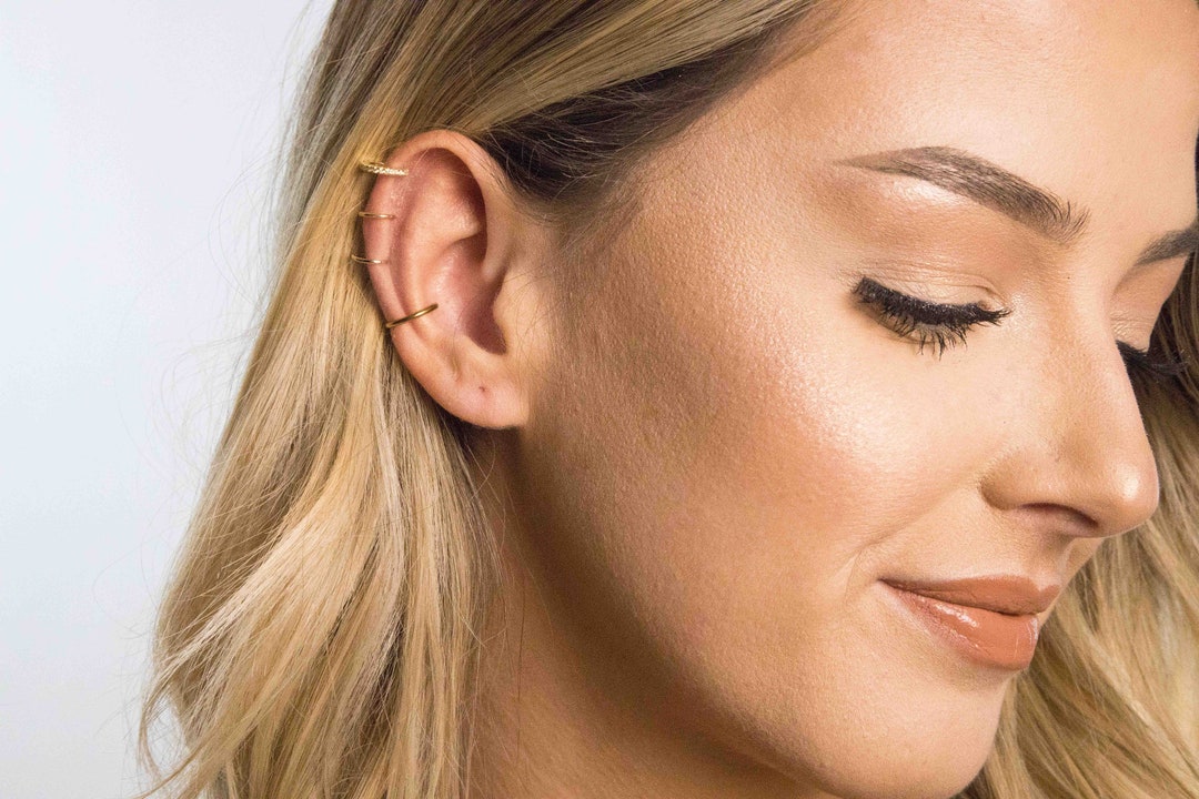 Gold Ear Cuff-fake Piercing-clip on Earring-triple Band Ear Cuff-cz ...