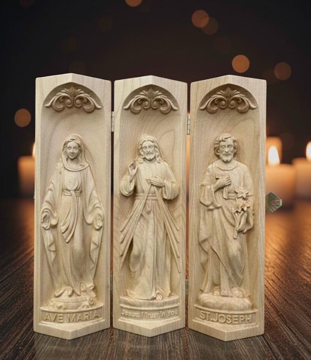 Gift for 1st Communion, Holy Family Catholic Triptych of the Virgin ...