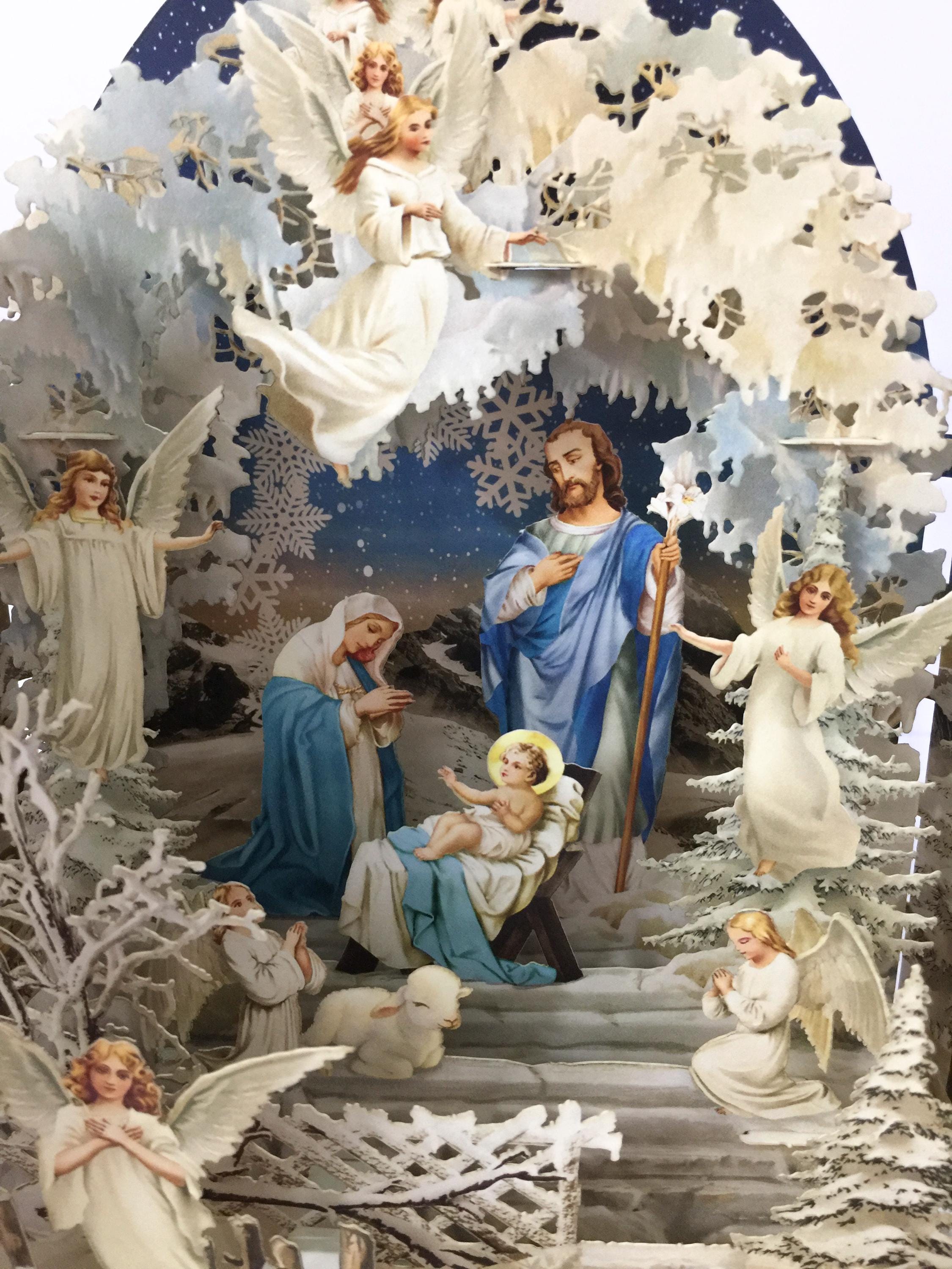 3D Pop-up Aurora Night Nativity Card, Handcrafted Winter Wonderland ...