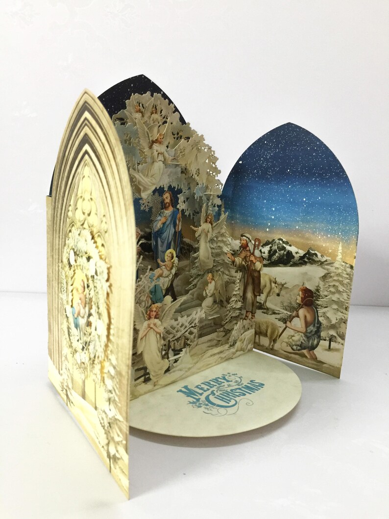 3D Pop-up Aurora Night Nativity Card, Handcrafted Winter Wonderland ...
