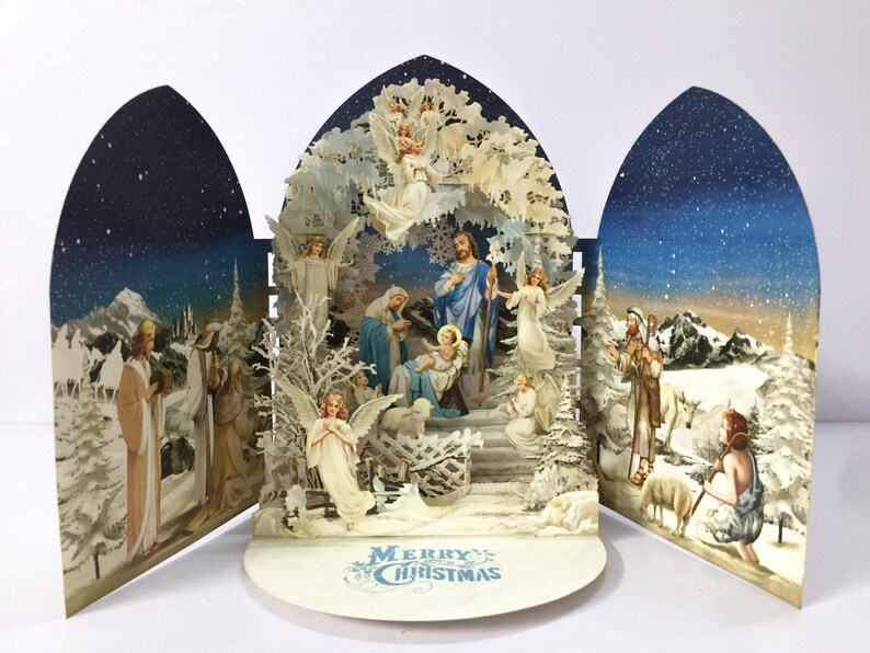 3D Pop-up Aurora Night Nativity Card, Handcrafted Winter Wonderland ...