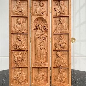 Holy Family Catholic Triptych of the Virgin Mary Jesus Christ St Joseph Handmade Portable Altar ...