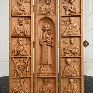 Holy Family Catholic Triptych of the Virgin Mary Jesus Christ St Joseph Handmade Portable Altar ...