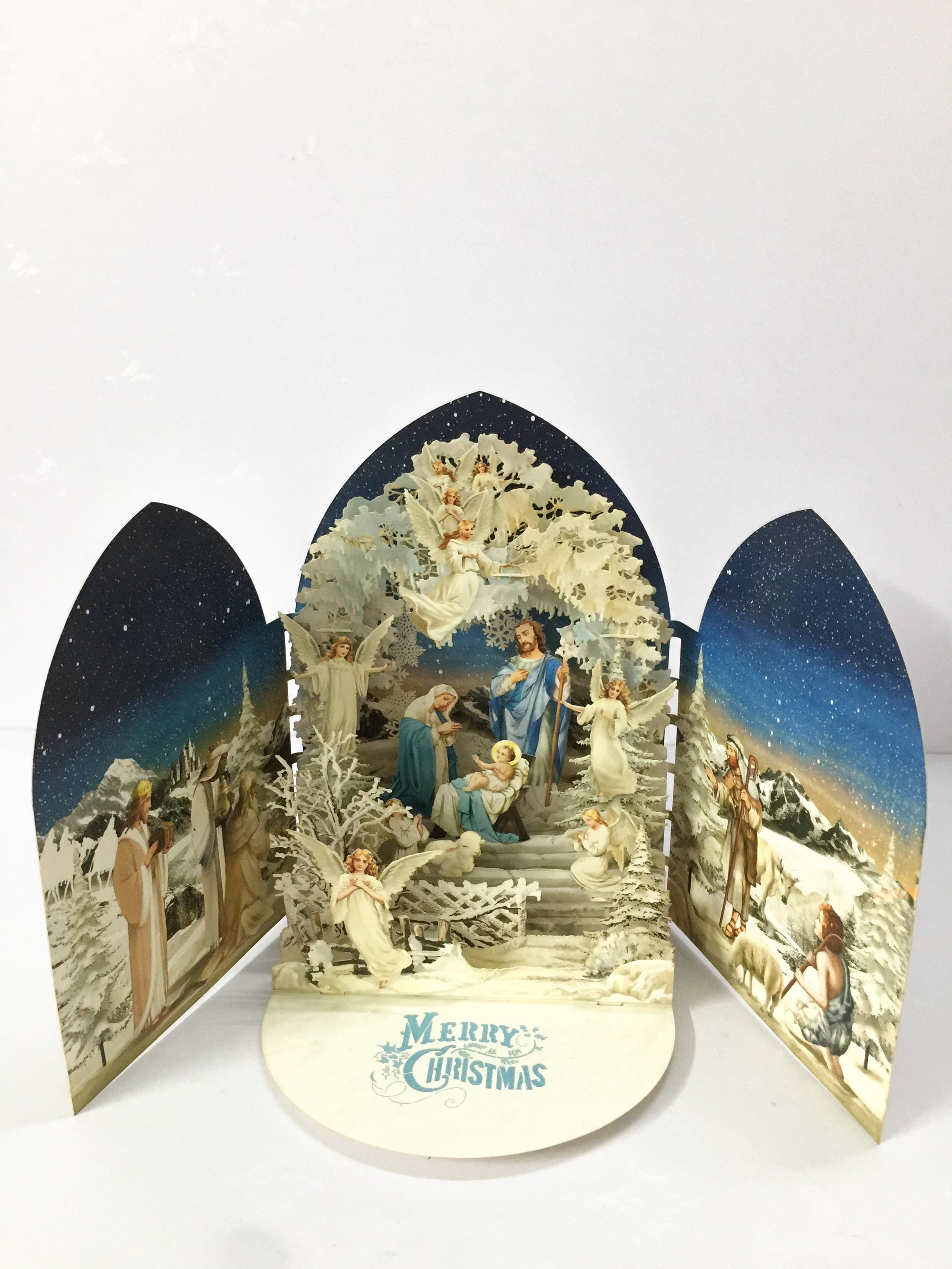 3D Pop-up Aurora Night Nativity Card, Handcrafted Winter Wonderland ...