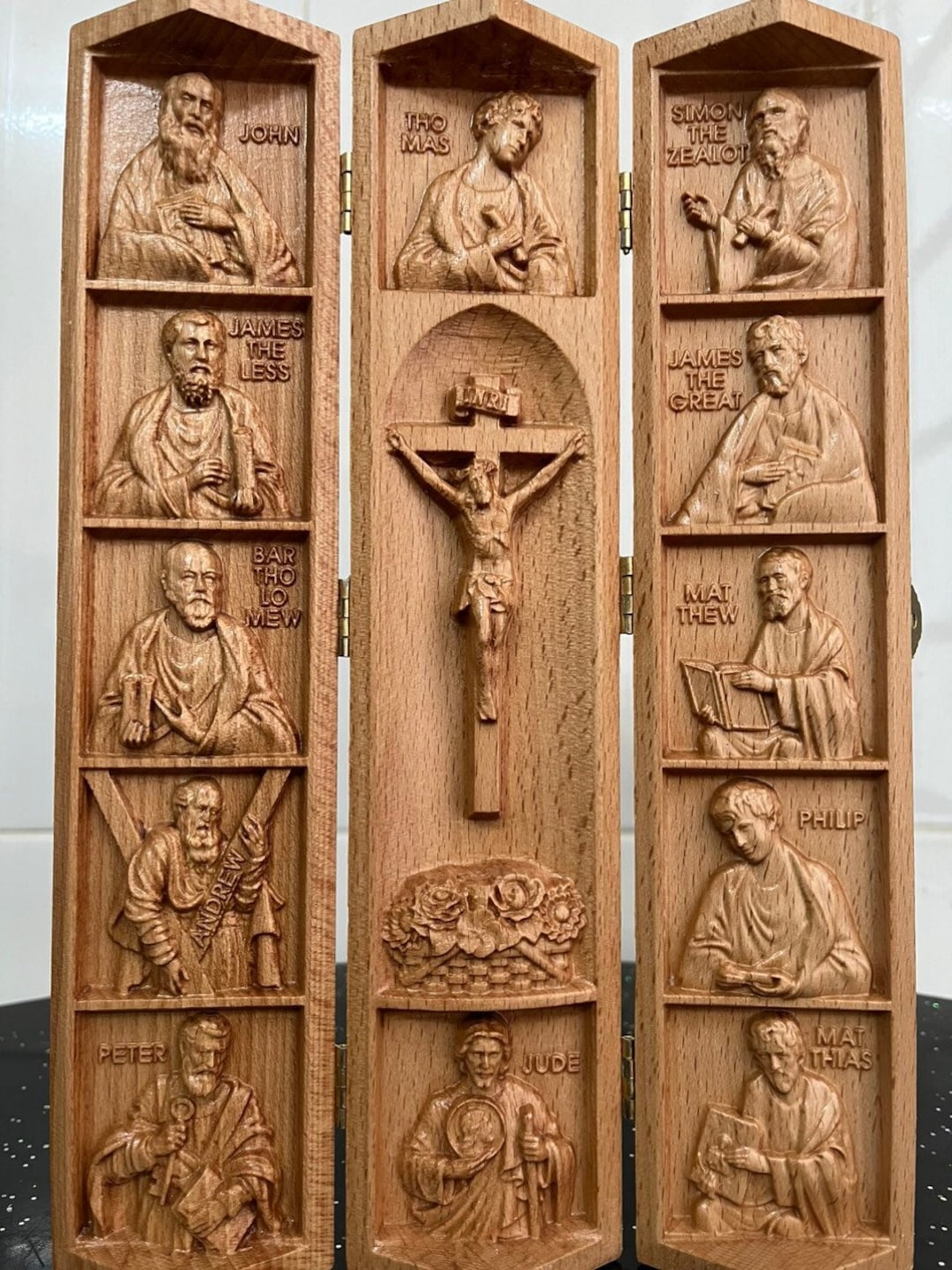 Holy Family Catholic Triptych of the Virgin Mary Jesus Christ St Joseph Handmade Portable Altar ...