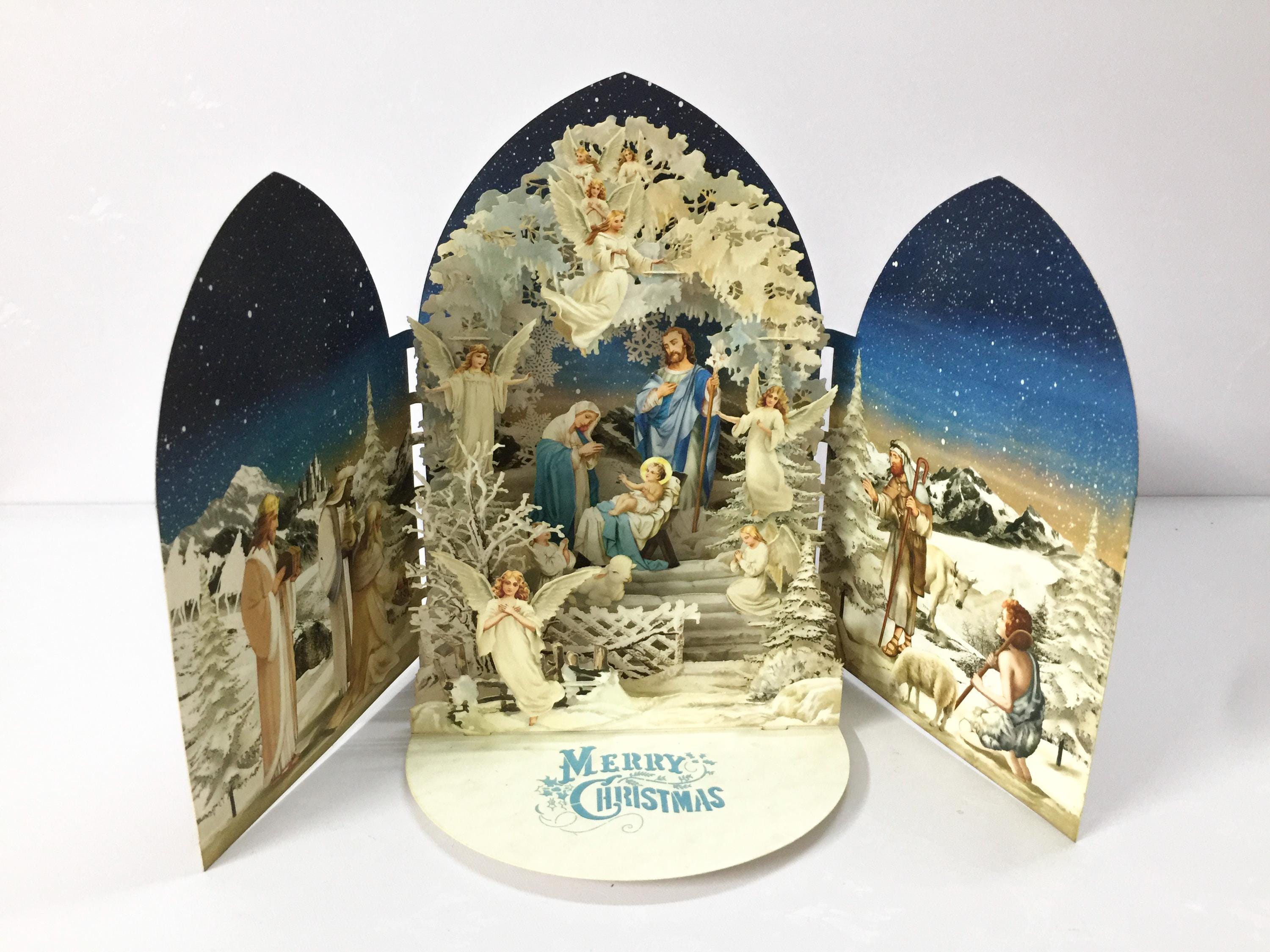 3D Pop-up Aurora Night Nativity Card, Handcrafted Winter Wonderland ...
