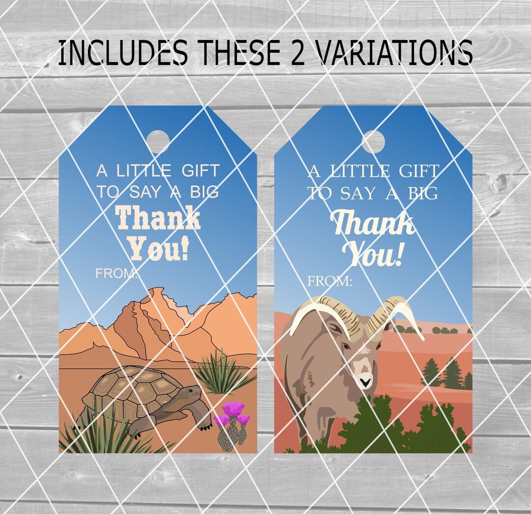 Printable Gift Tag, Thank You, Desert Bighorn Sheep and Desert Tortoise ...