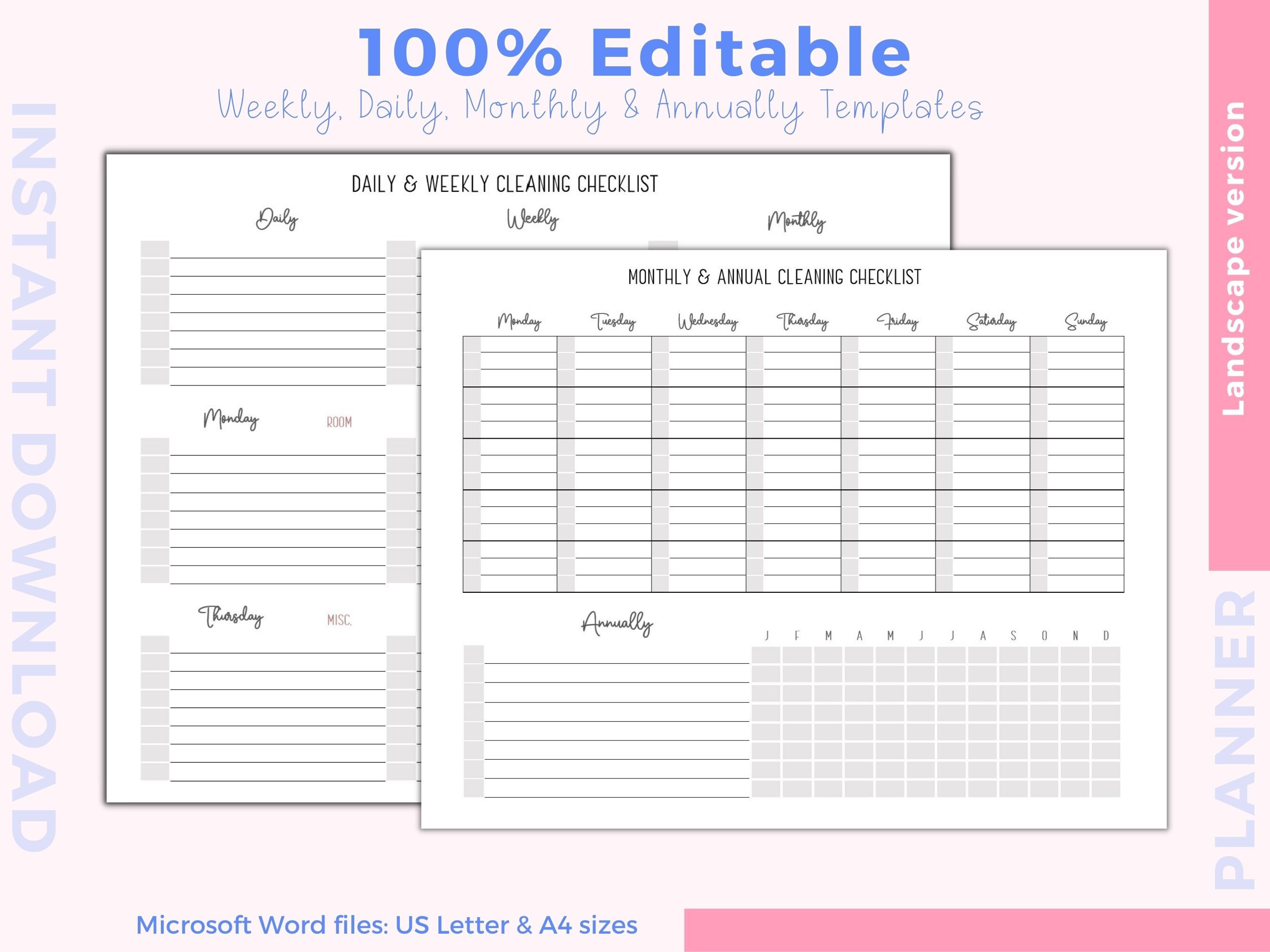Editable, Spring Cleaning Checklist, Weekly Planner, Daily, Monthly ...