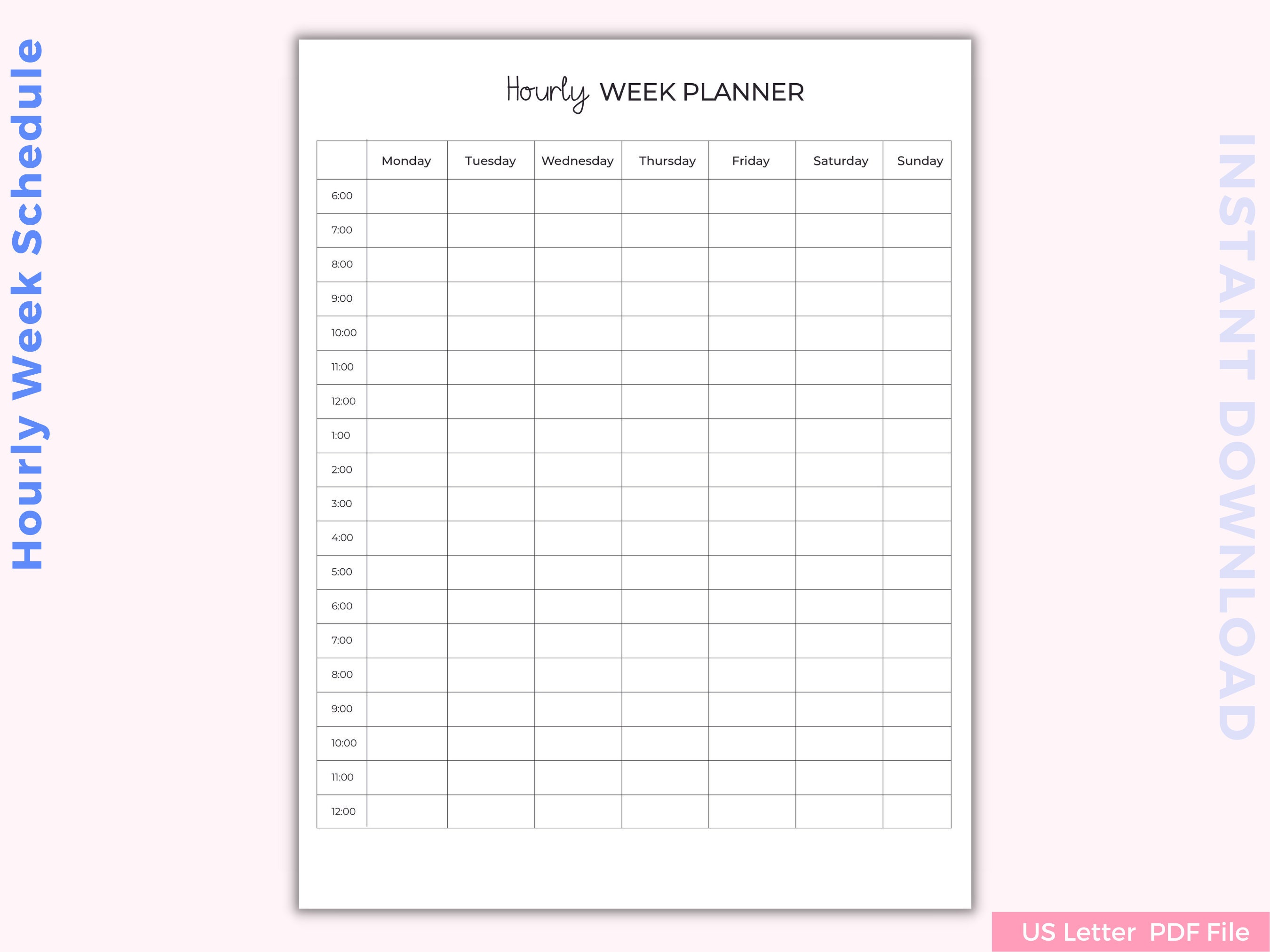 Printable Planners, Weekly Planner, Daily Planner, Hourly Schedule ...