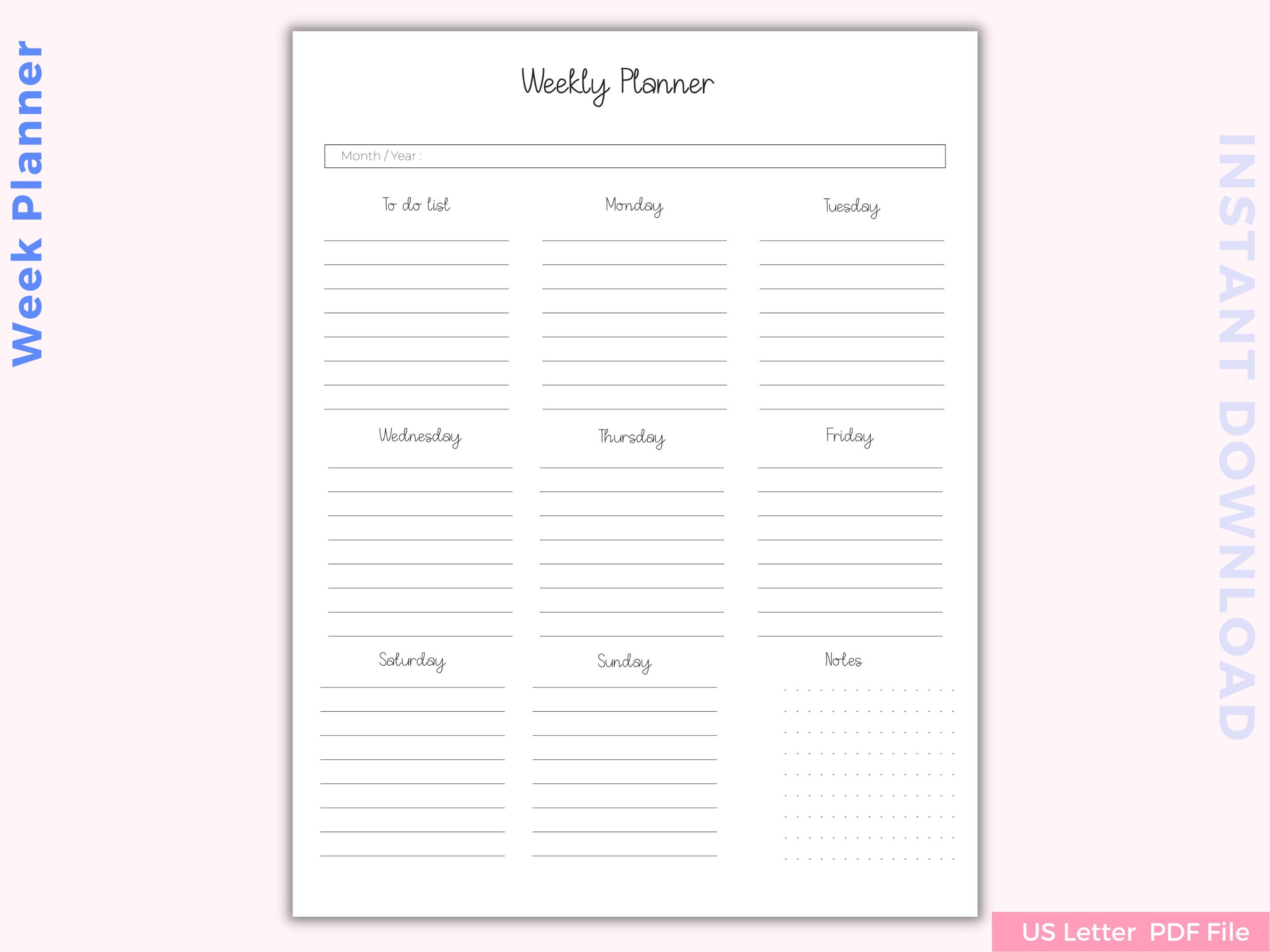 Printable Planners, Weekly Planner, Daily Planner, Hourly Schedule ...