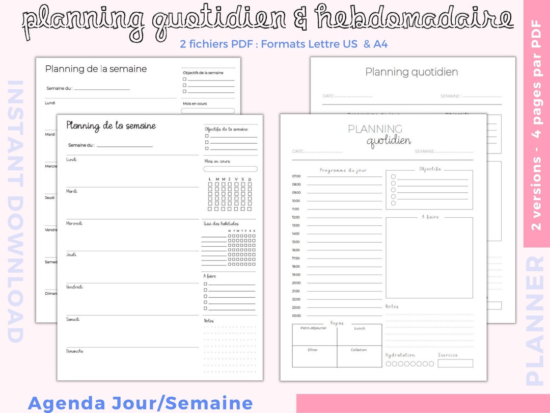 Printable Planner, Weekly Schedule, Template, French Planner, Hourly ...