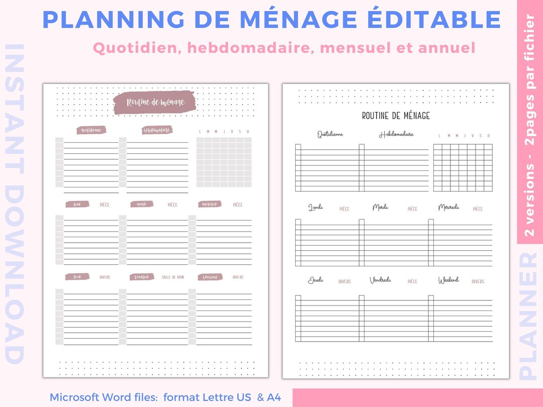 French Cleaning Schedule: Weekly Chores Planner (digital Download) - Etsy