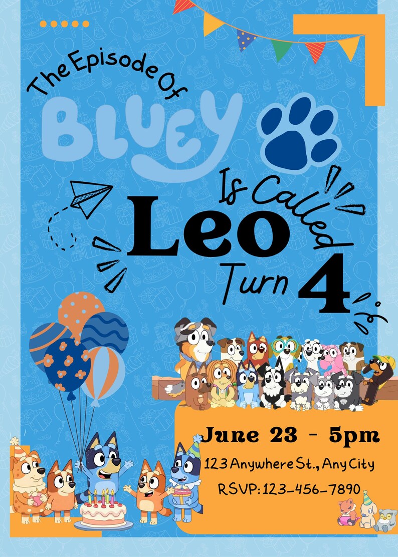 Bluey Birthday Invitation Canva Template | Editable Kids Party Invite ...