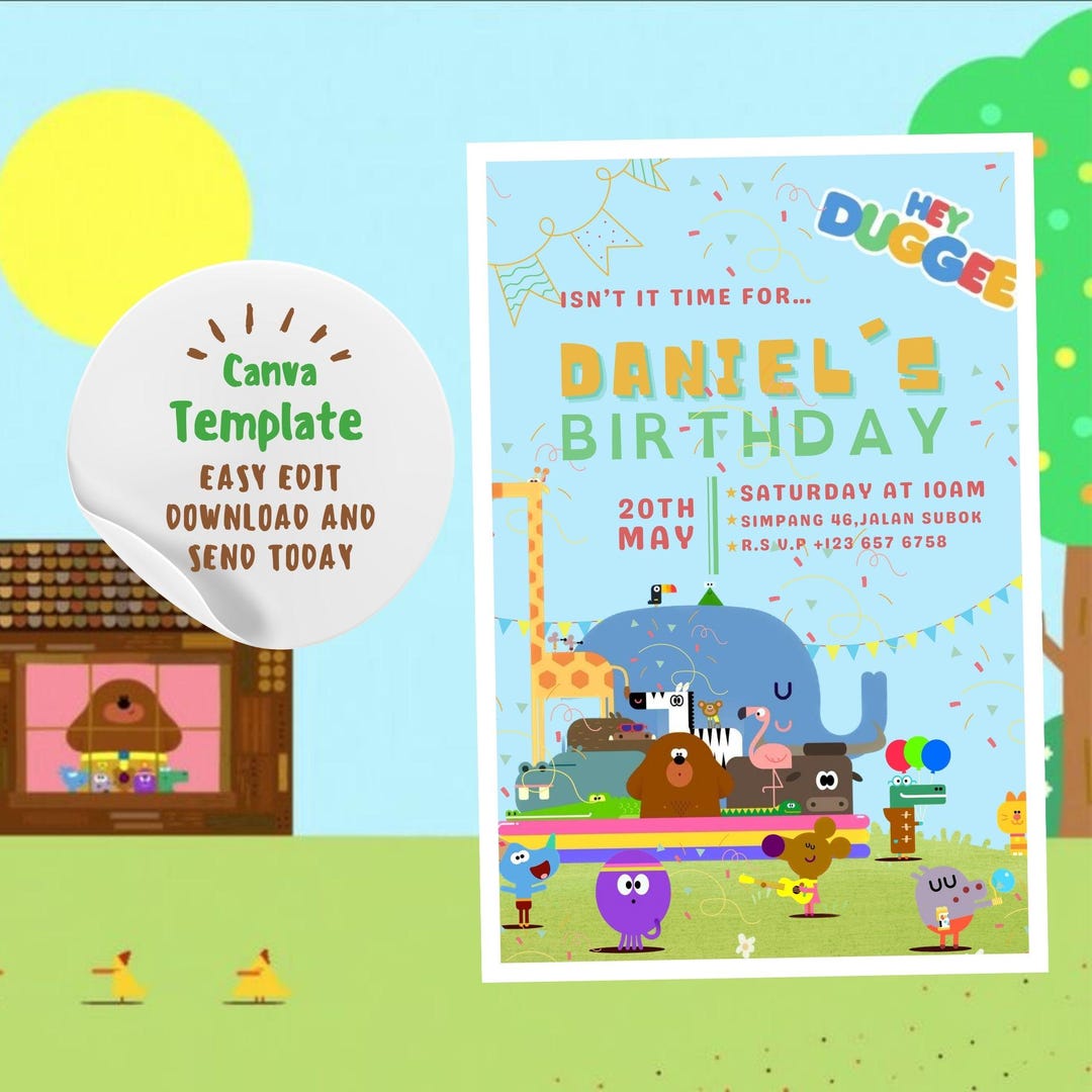 Hey Duggee Birthday Card | Printable Digital Card | Editable Canva ...