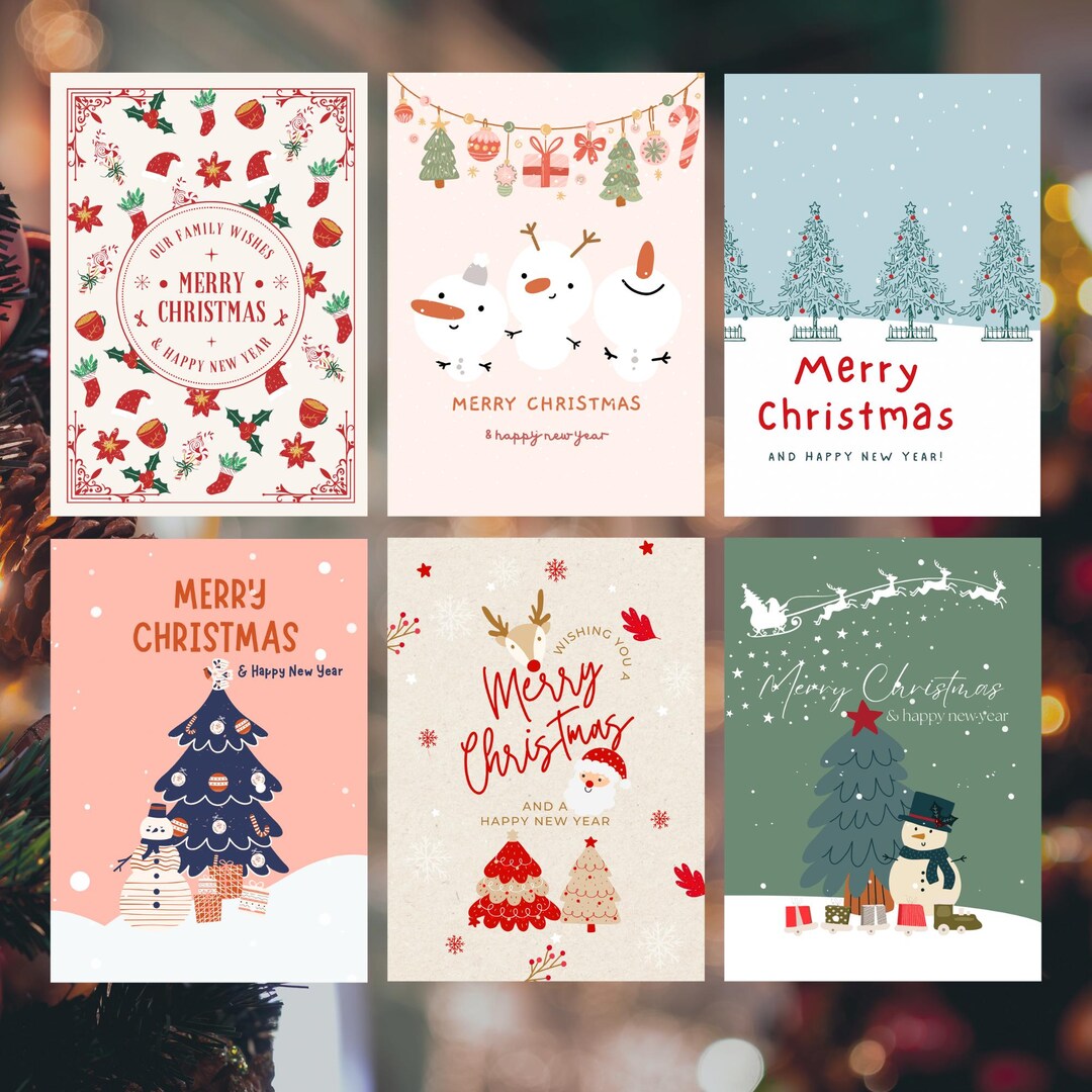 Printable Christmas Cards Set of 6 | Holiday Greeting Card Bundle ...
