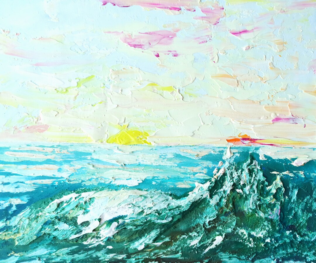 Big Ocean Wave Painting Heavy Textured Impasto Oil Painting Created ...