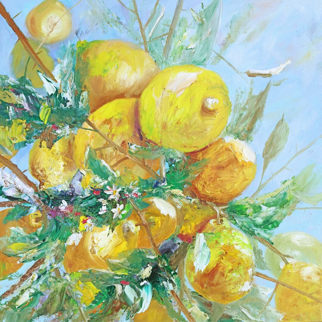 Lemon Painting Original on Canvas Lemon Tree With Fruit and Flowers ...