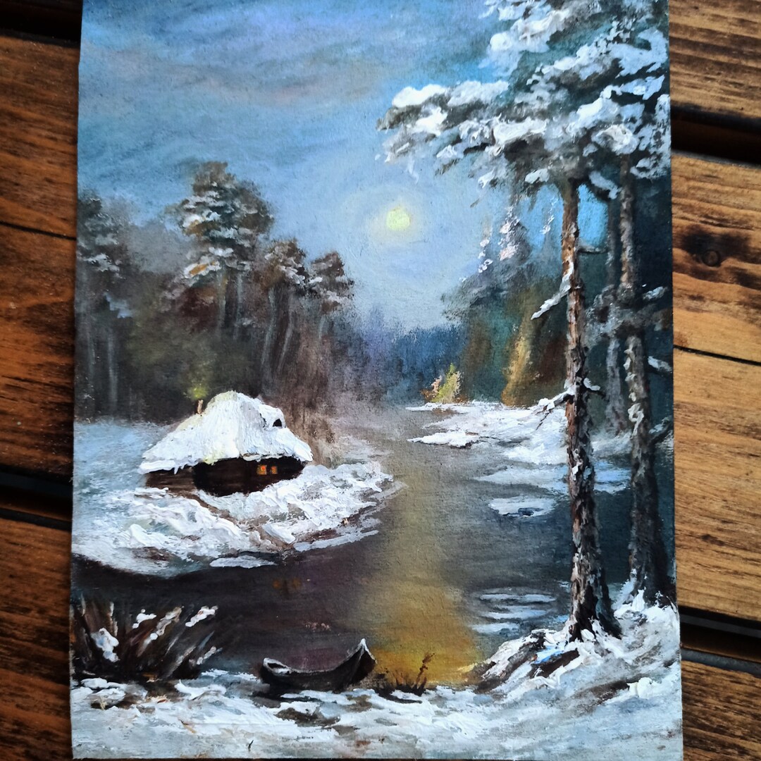 Winter Painting Snowfall Pine Trees Painting Trees Snow Artwork - Etsy